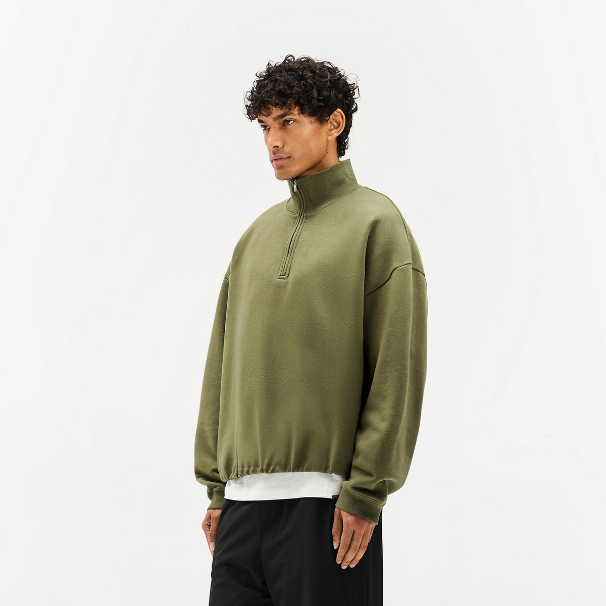 Initial Funnel Neck Quarter Zip Sweatshirt - Army Green | REPRESENT