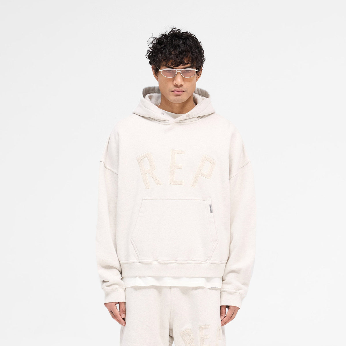 Rep Applique Hoodie - Cream Marl | REPRESENT