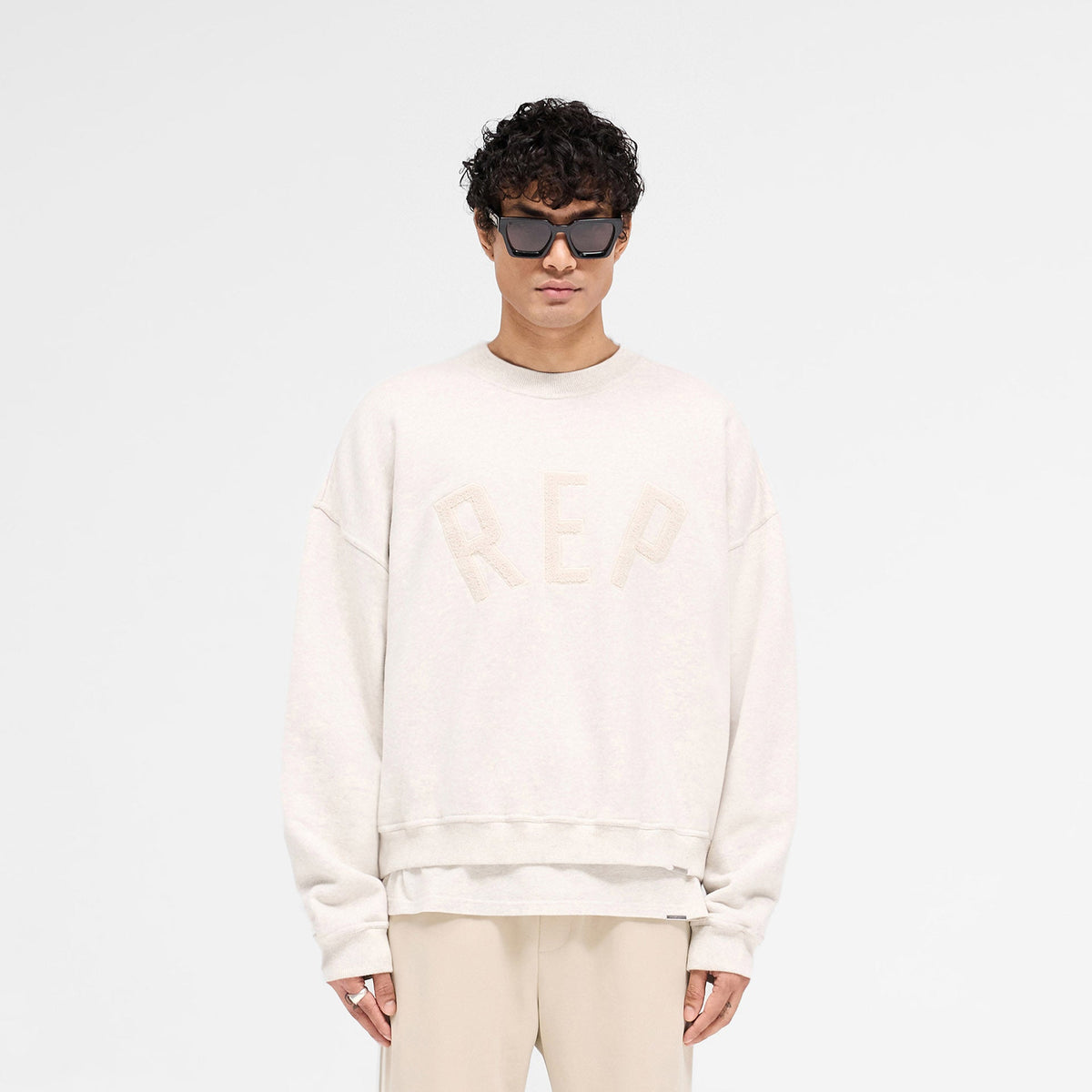 Rep Applique Sweater | Cream Marl | REPRESENT