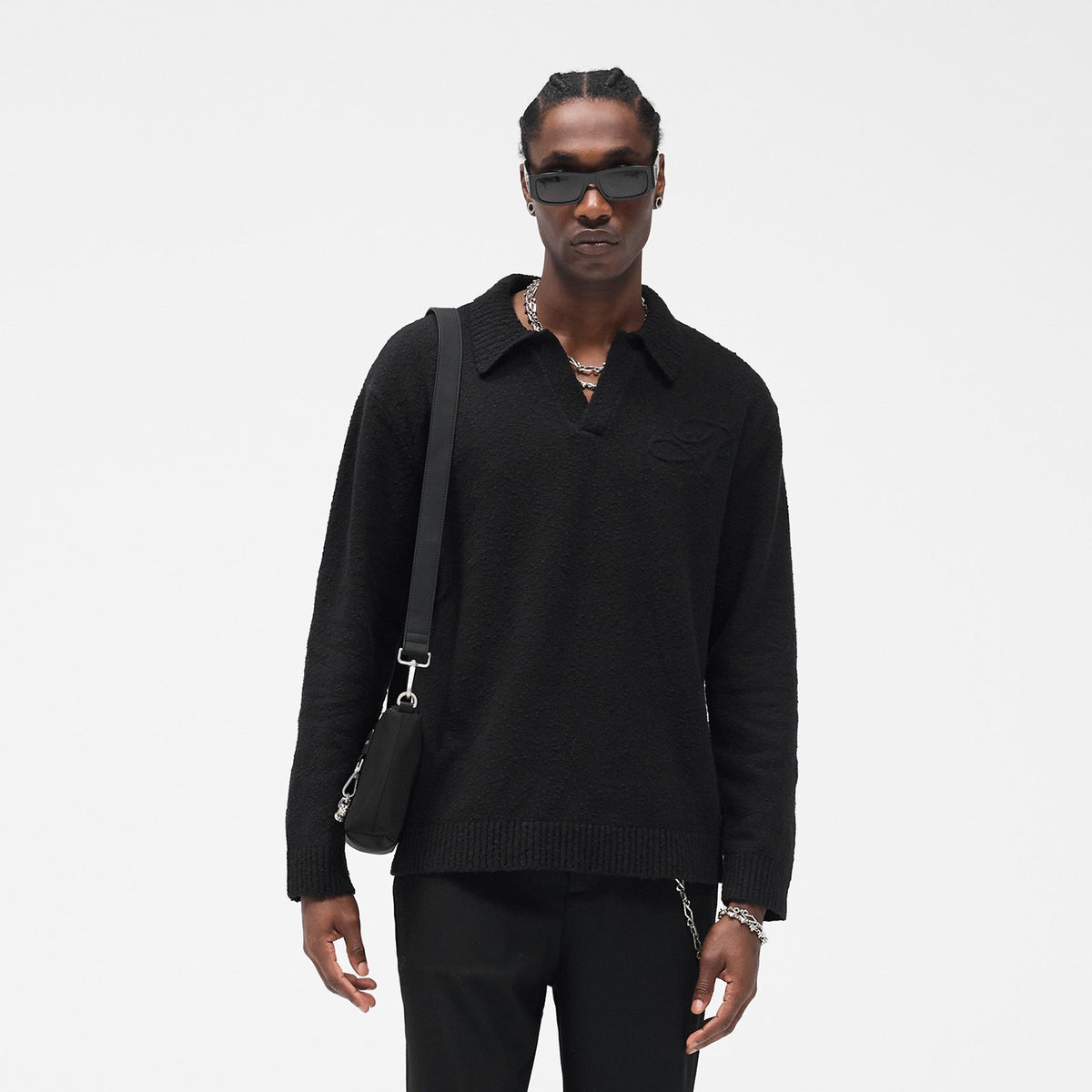 Jet Black Boucle Knitted Polo Shirt | Knitwear | REPRESENT